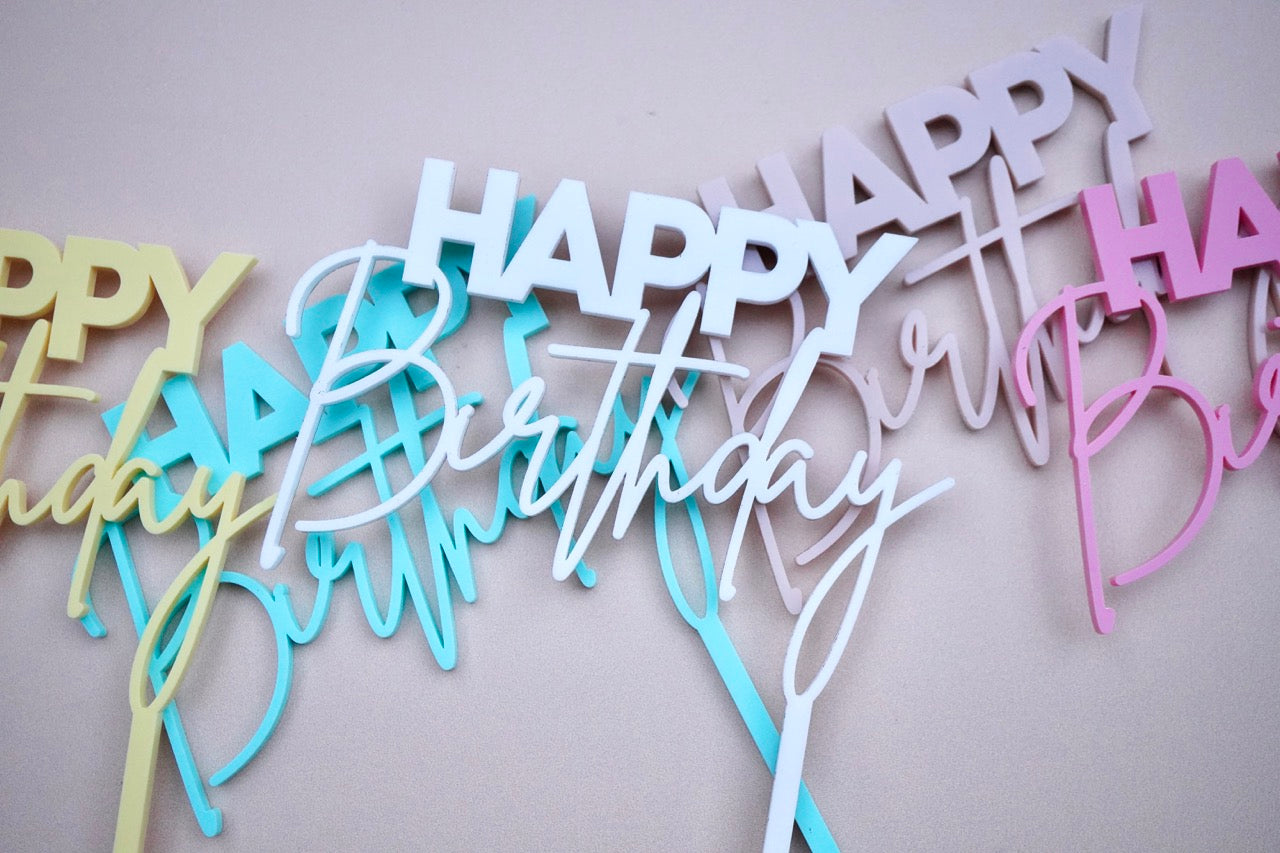 Happy Birthday Cake Topper 2.0 (Single Layer, Colour Customisable ...