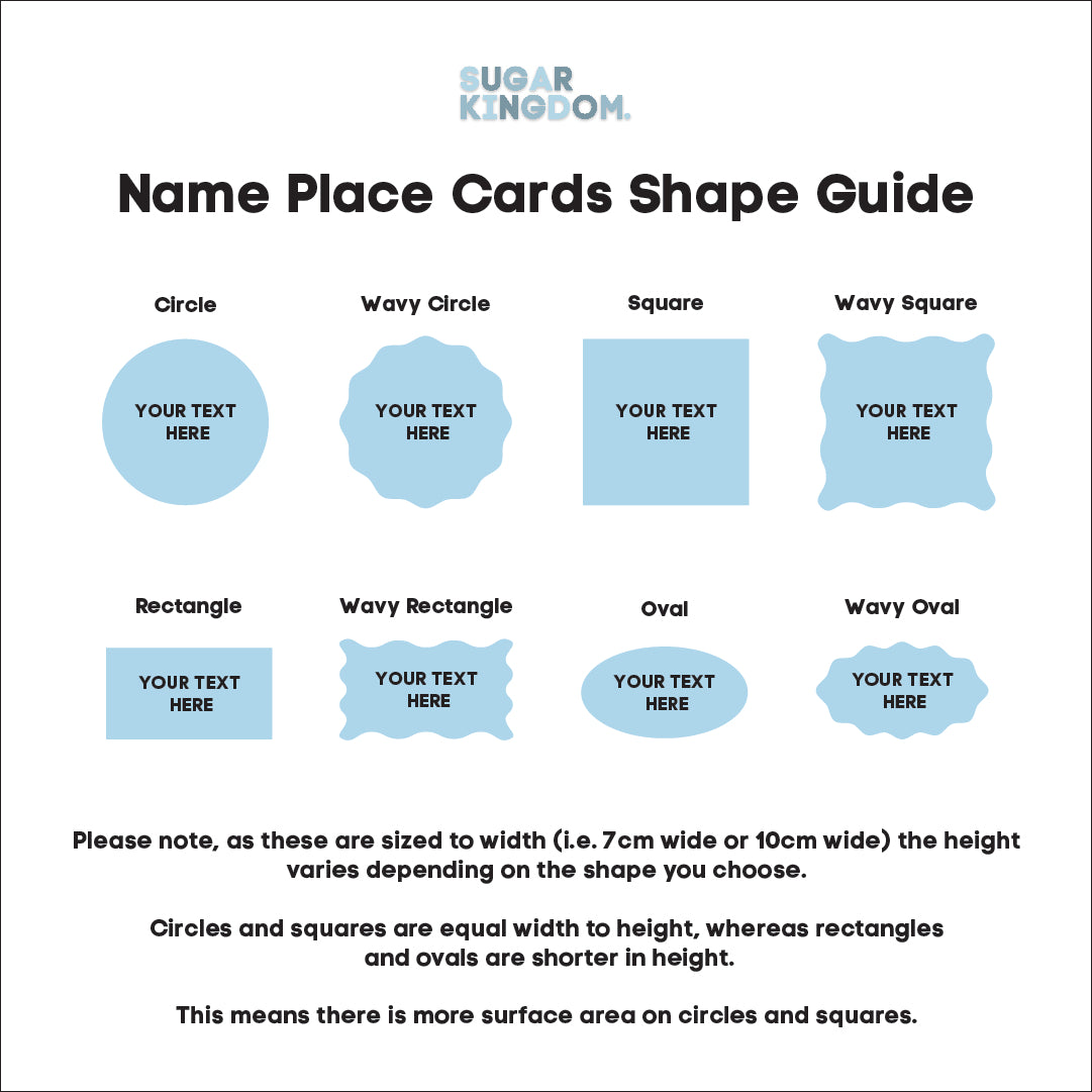 Name Place Cards - Colour/Text/Shape Customisable – Sugar Kingdom